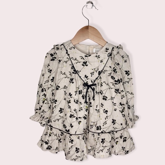 Zara | Dresses | Zara Dress Core Cottage Ivory W Black Flowers Size 92 ...